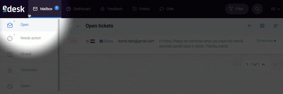 Favouriting tickets | How to use the mailbox | eDesk Support Knowledge Base